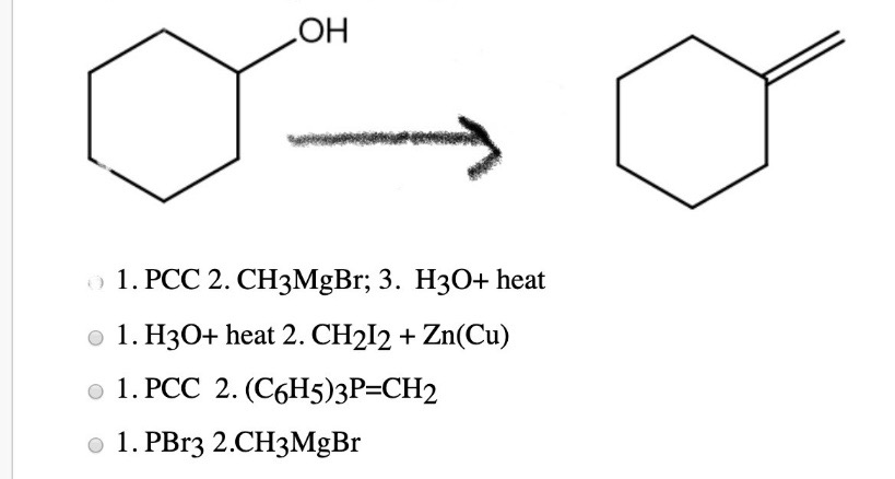 Solved oo 1. PCC 2. CH3MgBr; 3. H3O+ heat . 1. H3O+ heat 2. | Chegg.com