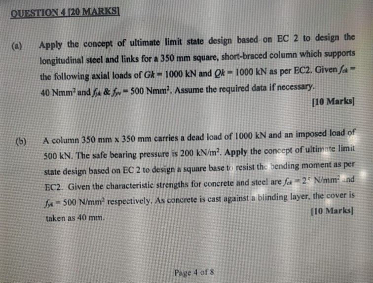 apply the concept of ultimate limit state design | Chegg.com
