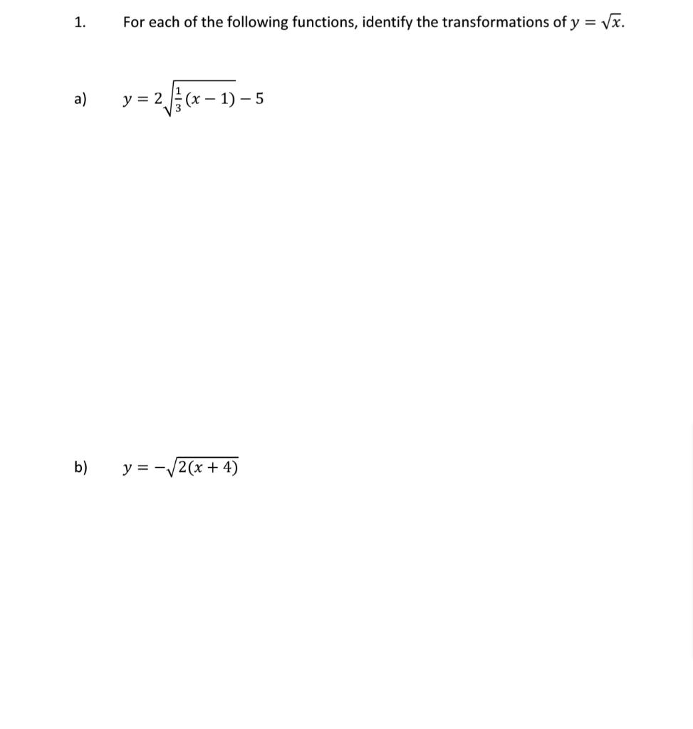 Solved 1. For each of the following functions, identify the | Chegg.com
