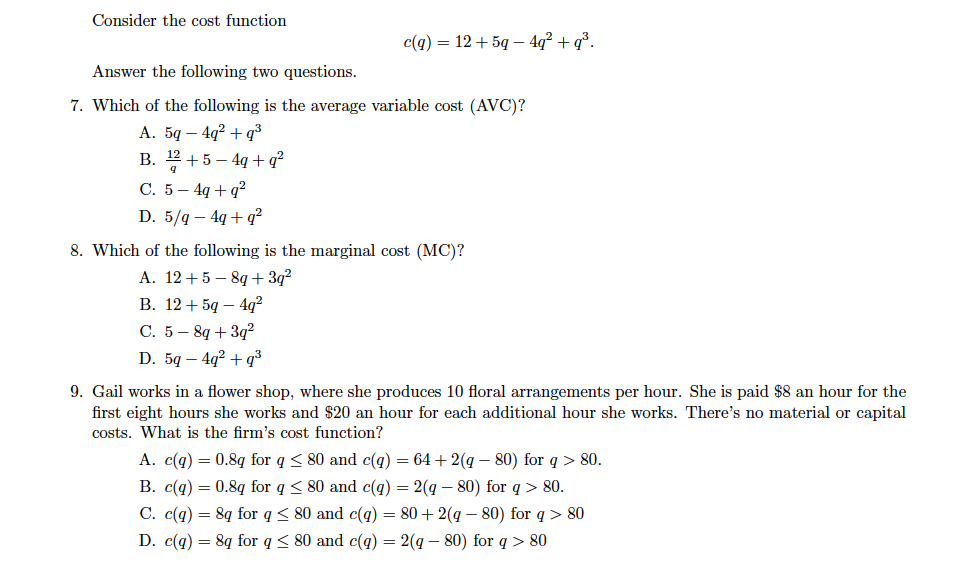 Solved Consider The Cost Function C q 12 59 4q2 03 Chegg