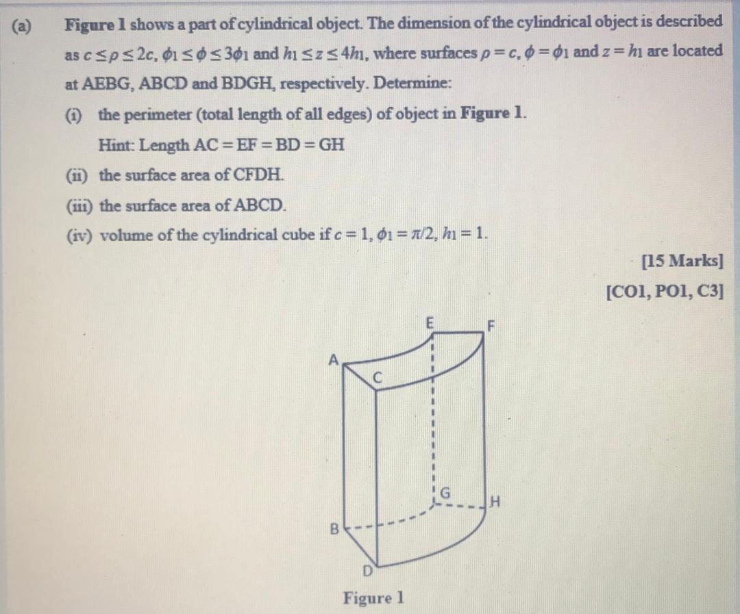 Solved (a) Figure 1 shows a part of cylindrical object. The | Chegg.com