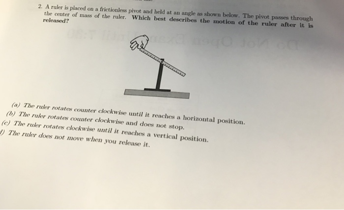 Solved 2. A ruler is placed on a frictionless pivot and held | Chegg.com