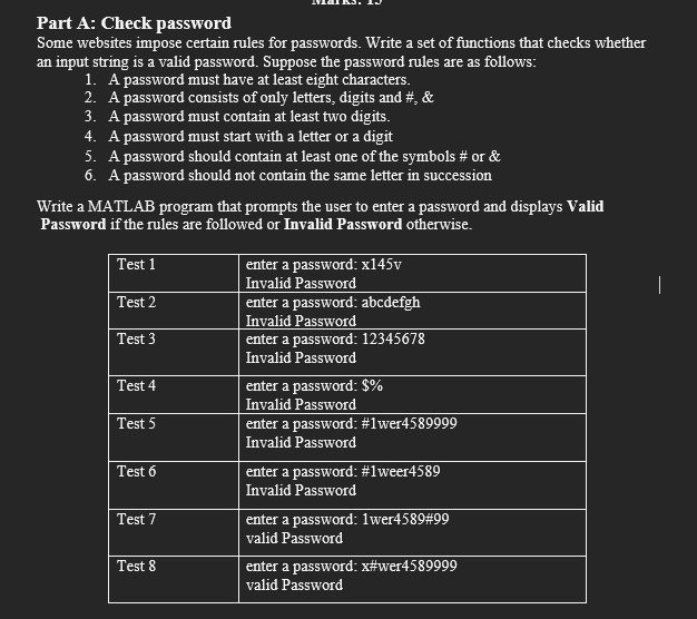Solved Part A: Check password Some websites impose certain | Chegg.com