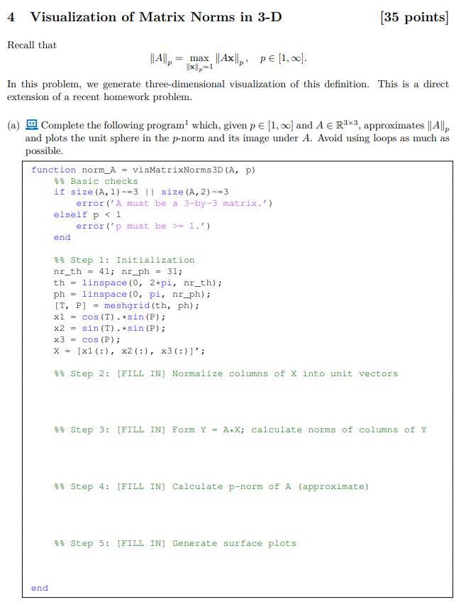 Solved 4 Visualization of Matrix Norms in 3-D [35 points) | Chegg.com