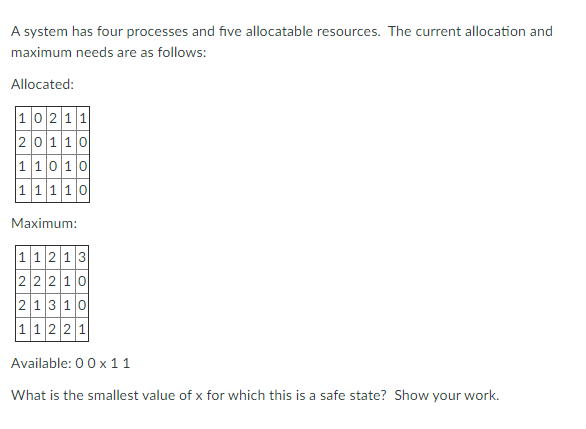 Solved A system has four processes and five allocatable | Chegg.com