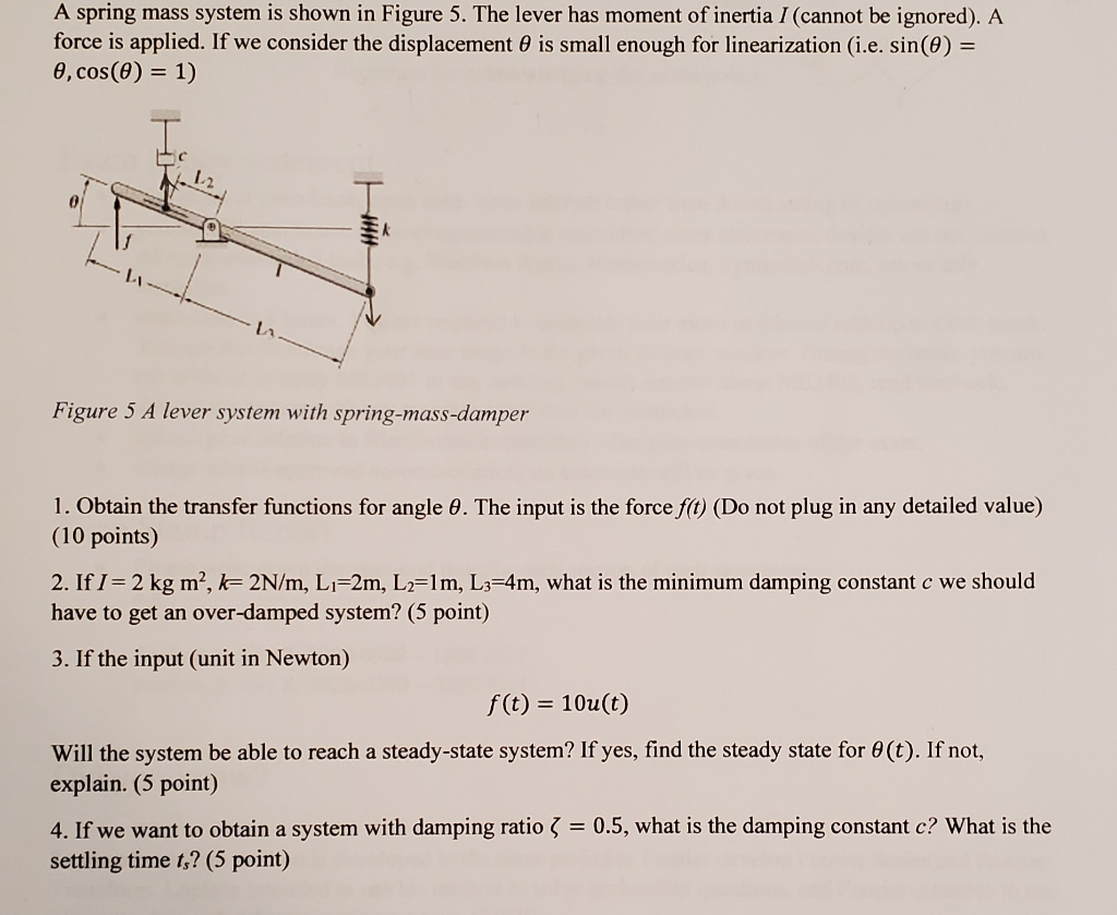 Solved A spring mass system is shown in Figure 5. The lever | Chegg.com