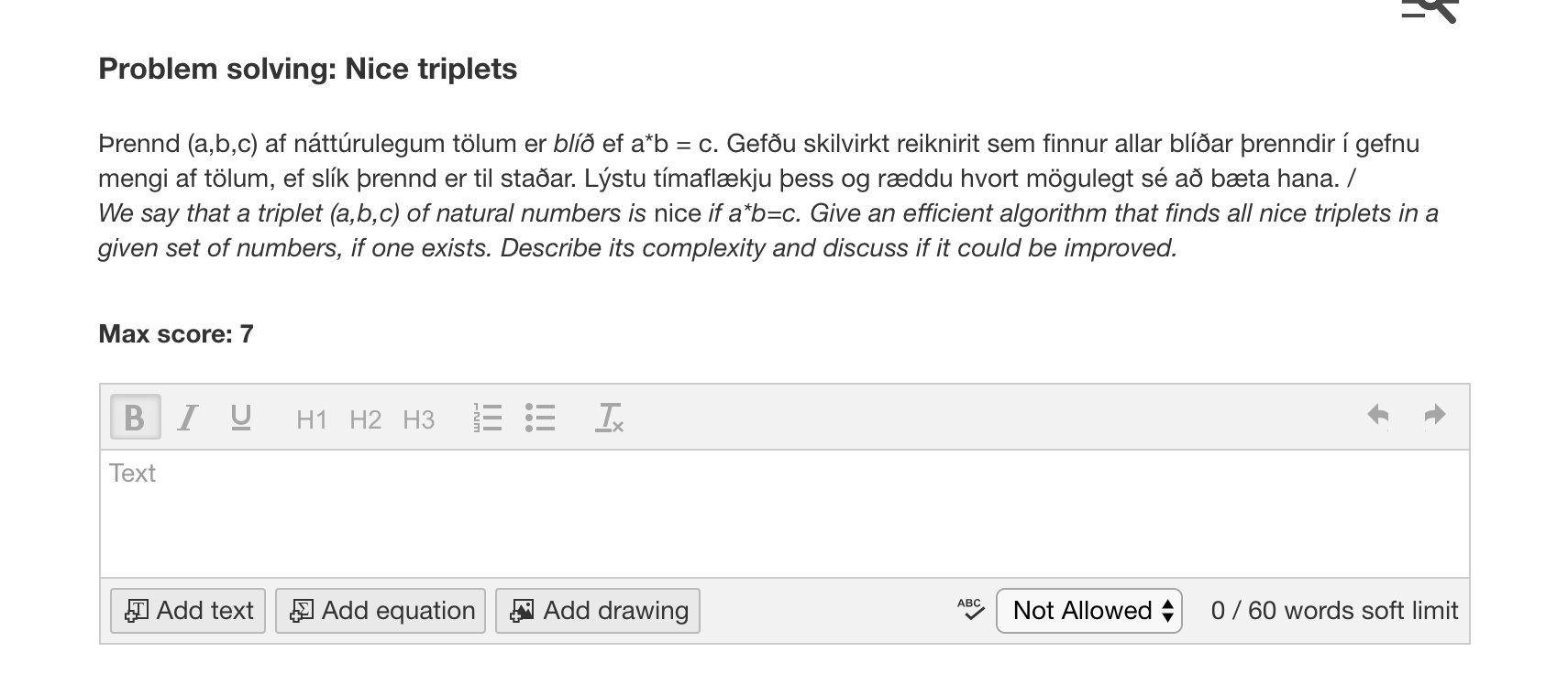 Solved - Problem solving: Nice triplets Þrennd (a,b,c) af | Chegg.com