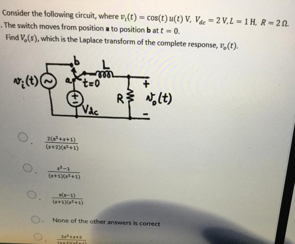 Solved Consider the following circuit, where v;(t) = | Chegg.com