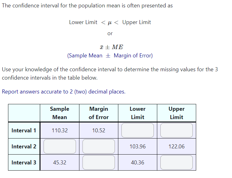 Solved The confidence interval for the population mean is | Chegg.com