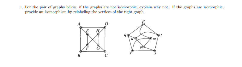 Solved 1. For the pair of graphs below, if the graphs are | Chegg.com