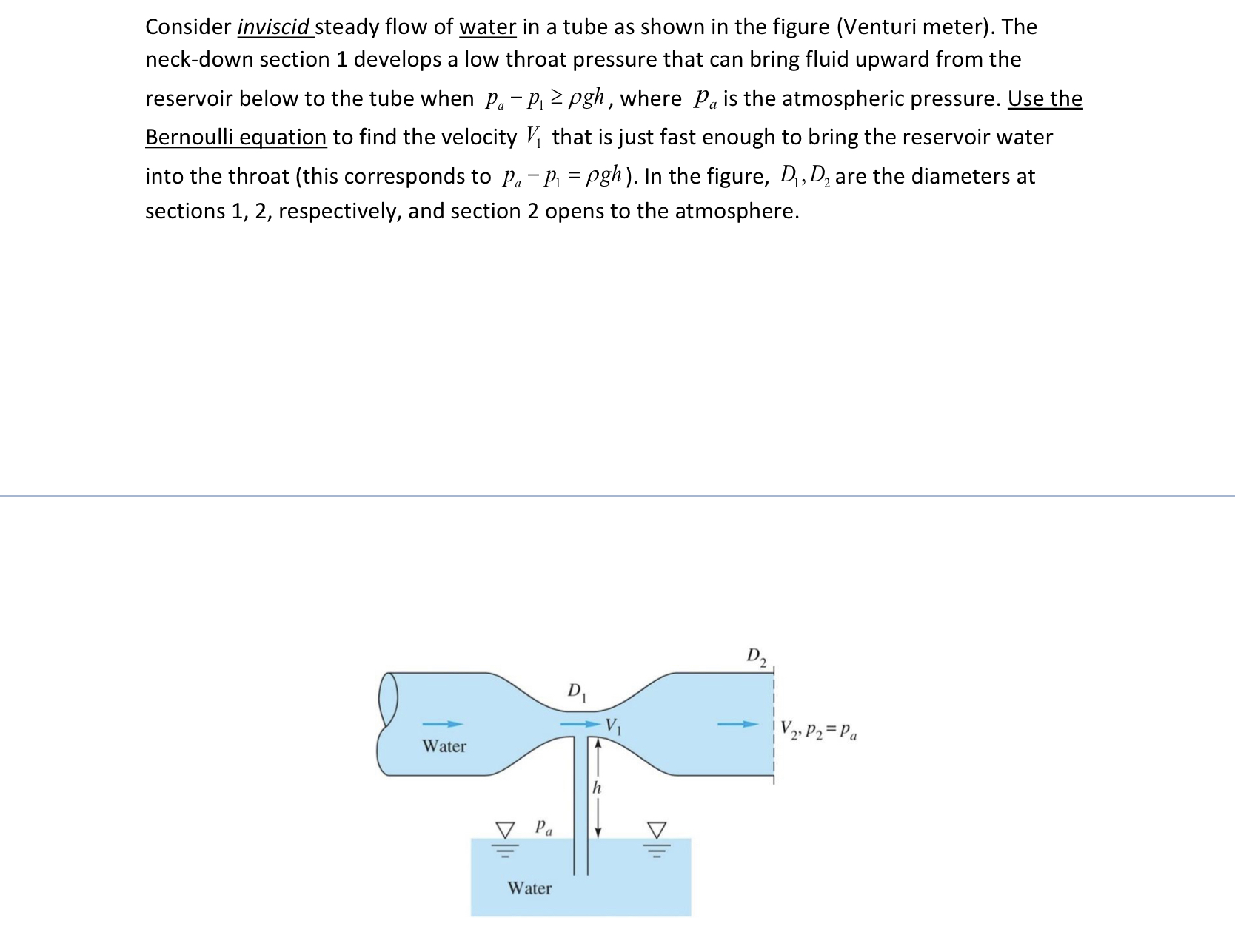 Solved Consider inviscid steady flow of water in a tube as | Chegg.com