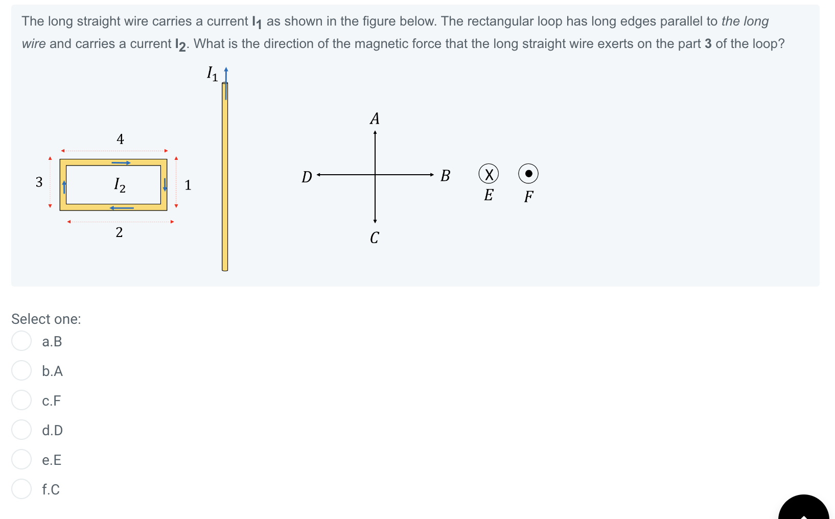 Solved The long straight wire carries a current I1 as shown | Chegg.com