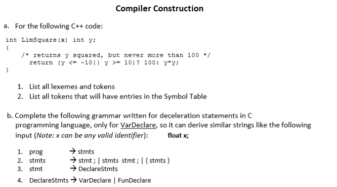 Solved Compiler Construction A For The Following C Code 