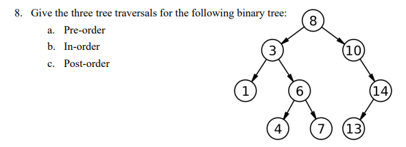 Solved 8. Give the three tree traversals for the following | Chegg.com