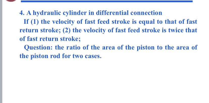 Solved 4. A hydraulic cylinder in differential connection If | Chegg.com