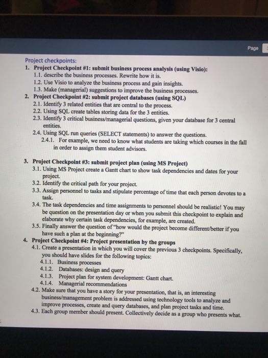 Solved Page Project checkpoints 1. Project Checkpoint #1 : | Chegg.com