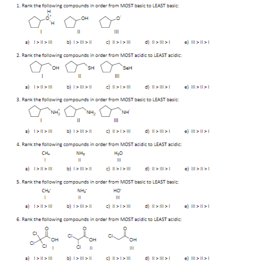 Solved 1. Rank the following compounds in order from MOST | Chegg.com