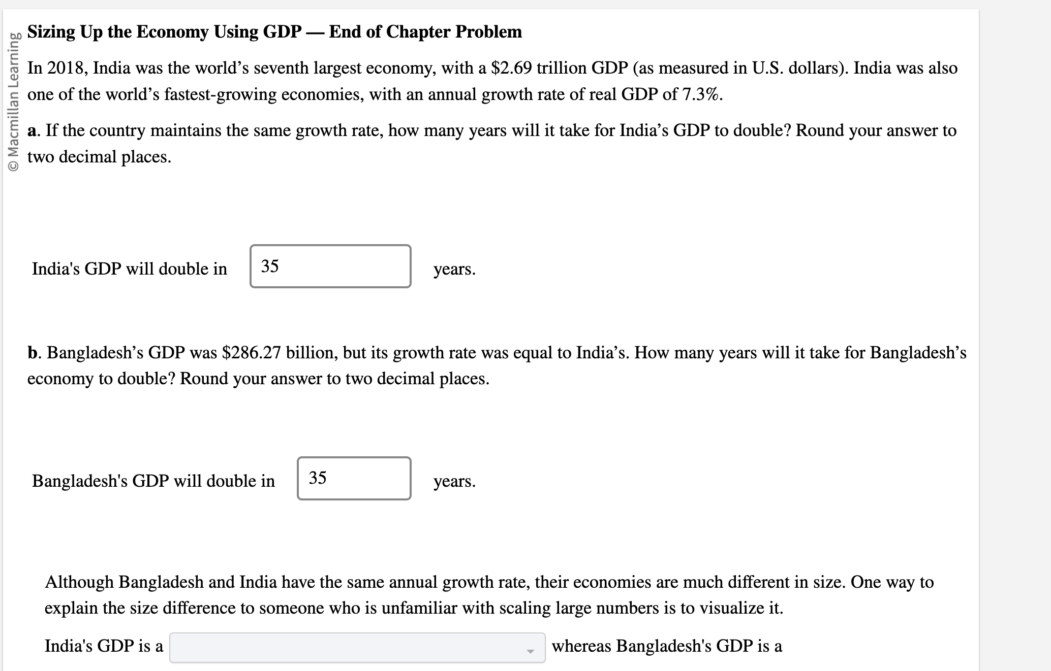 Solved Sizing Up the Economy Using GDP - ﻿Work It OutThe | Chegg.com
