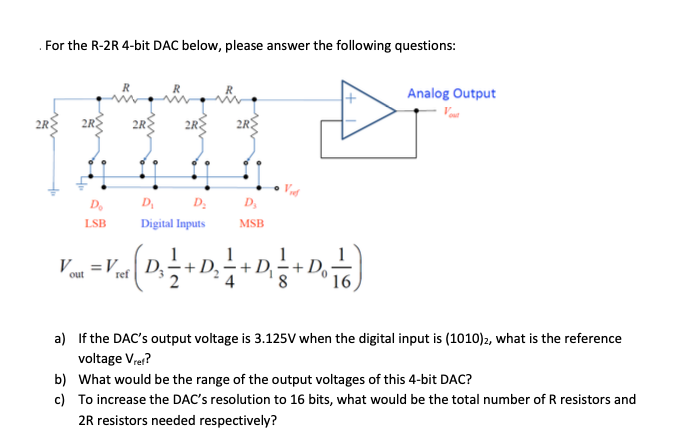 Solved For the R-2R 4-bit DAC below, please answer the | Chegg.com ...