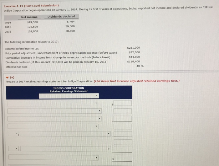 Solved Exercise 4-12 (Part Level Submission) Indigo | Chegg.com