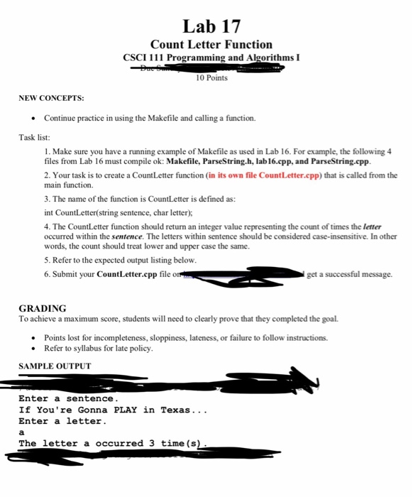 Solved Lab 17 Count Letter Function Csci 111 Programming And 2475