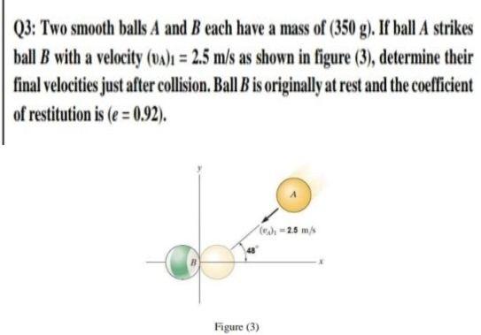 Solved Q3: Two smooth balls A and B each have a mass of (350 | Chegg.com