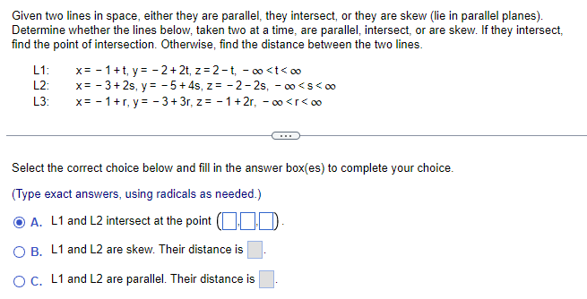 Solved Given two lines in space, either they are parallel, | Chegg.com