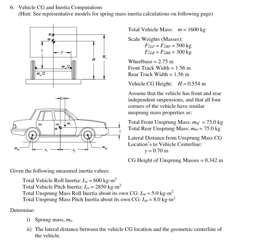 6. Vehicle CG and Inertia Computations (Hint: See | Chegg.com