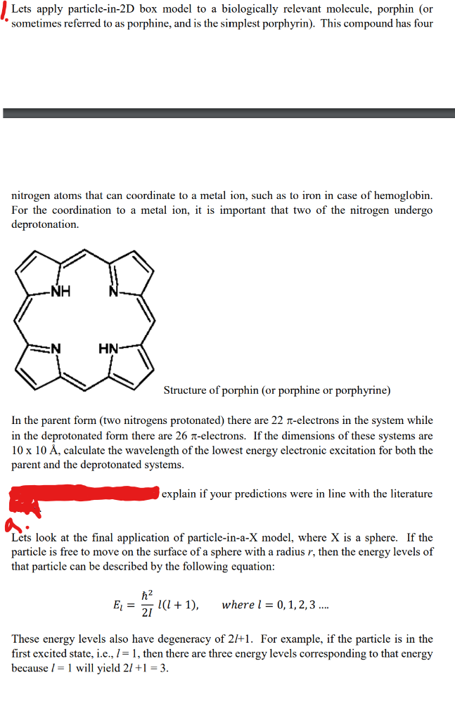 Lets apply particle-in-2D box model to a biologically | Chegg.com