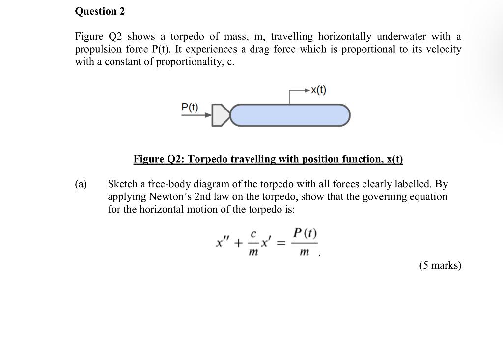 Solved Question 2 Figure Q2 shows a torpedo of mass, m, | Chegg.com