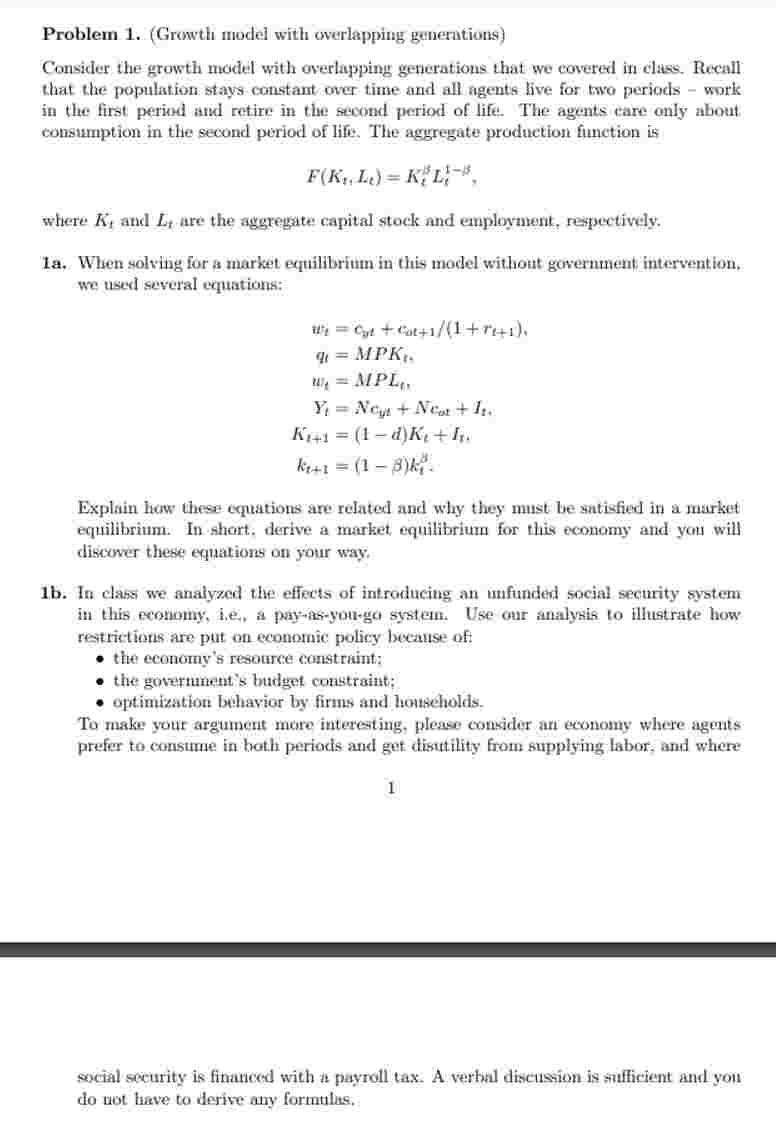 Solved Problem 1. (Growth ﻿model with overlapping | Chegg.com