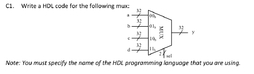 Solved Ci. Write a HDL code for the following mux: , 32 32 | Chegg.com