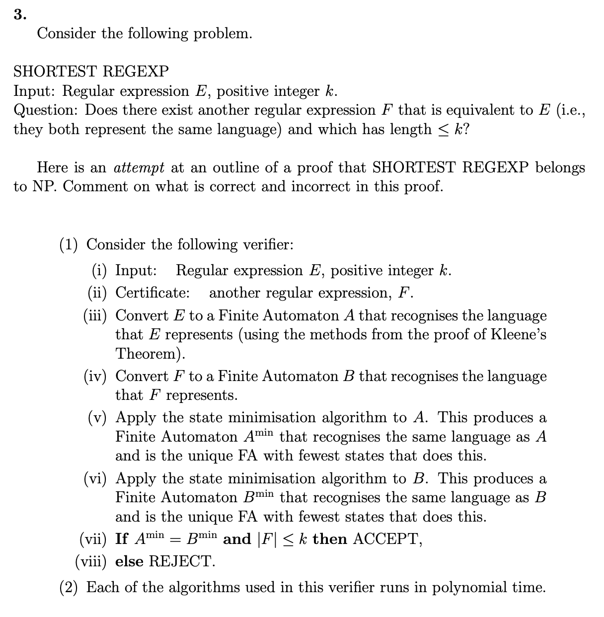 3. Consider the following problem. SHORTEST REGEXP | Chegg.com