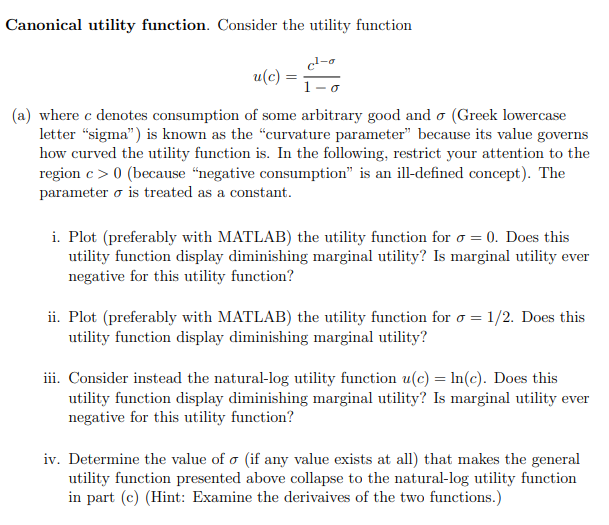 Canonical utility function. Consider the utility | Chegg.com