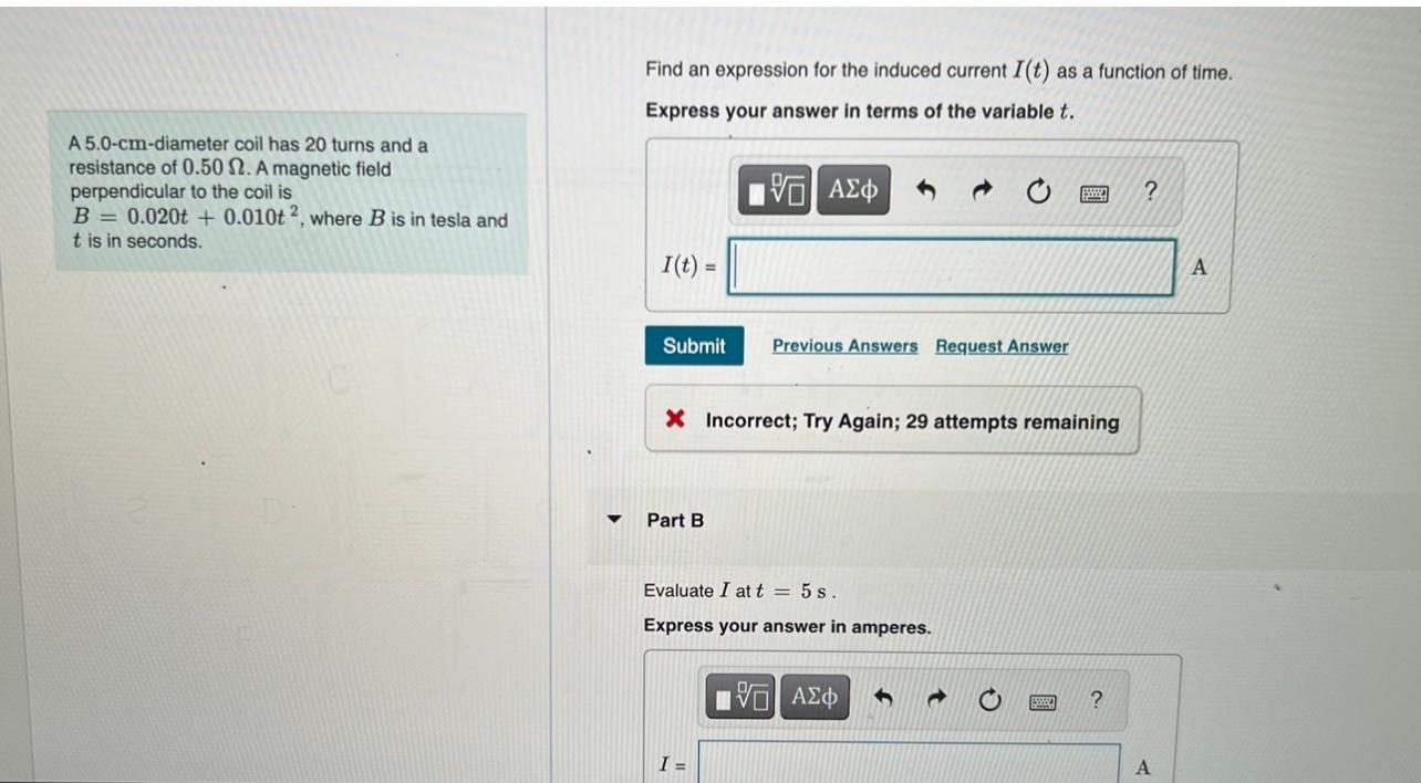 Solved Find an expression for the induced current I(t) as a | Chegg.com