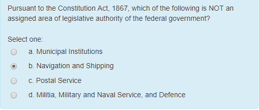 Solved Pursuant to the Constitution Act, 1867, which of the | Chegg.com
