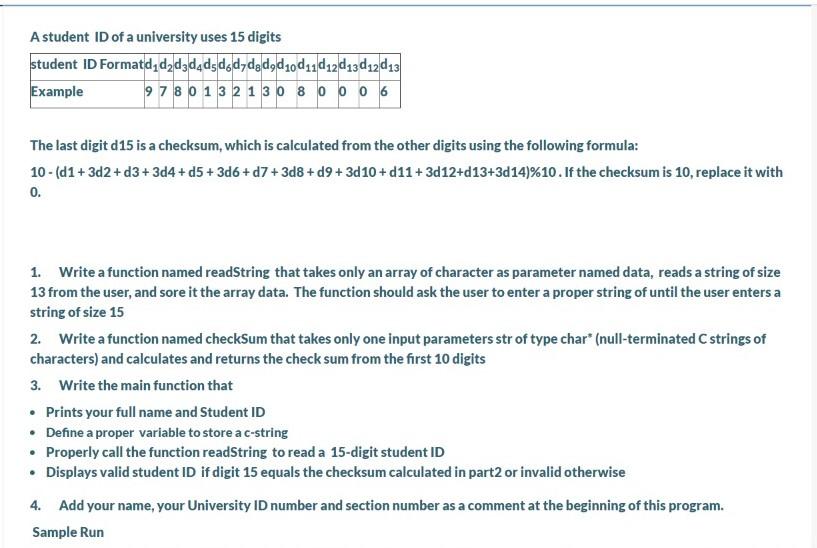 Solved A student ID of a university uses 15 digits student | Chegg.com