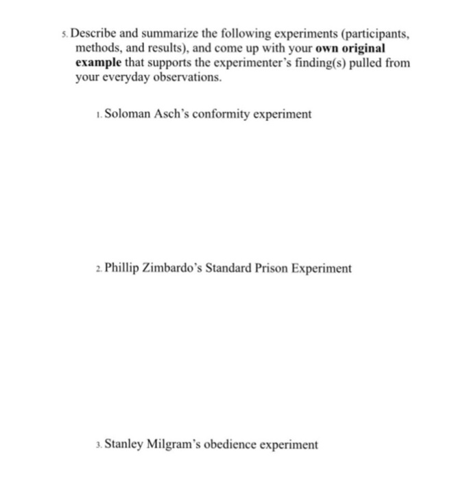Solved s. Describe and summarize the following experiments | Chegg.com