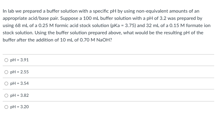 Solved In lab we prepared a buffer solution with a specific | Chegg.com