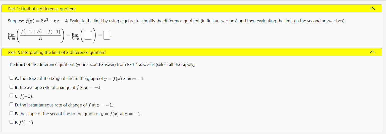 Solved Suppose f(x)=8x2+6x−4. Evaluate the limit by using | Chegg.com