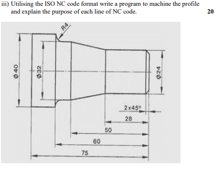 Solved iii) Utilising the ISO NC code format write a program | Chegg.com