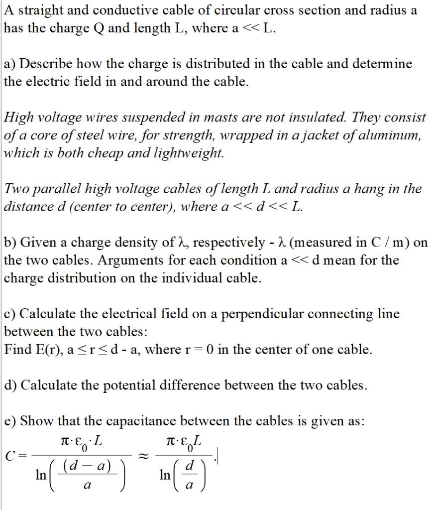 Solved A straight and conductive cable of circular cross | Chegg.com