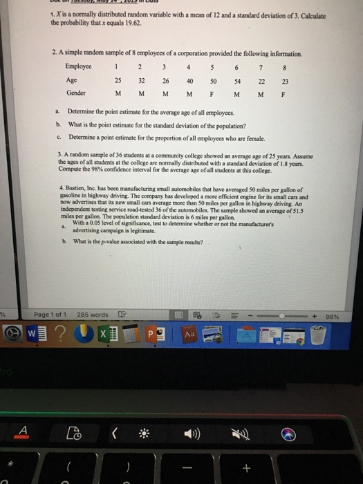 Solved 1 X Is A Normally Distributed Random Variable With A