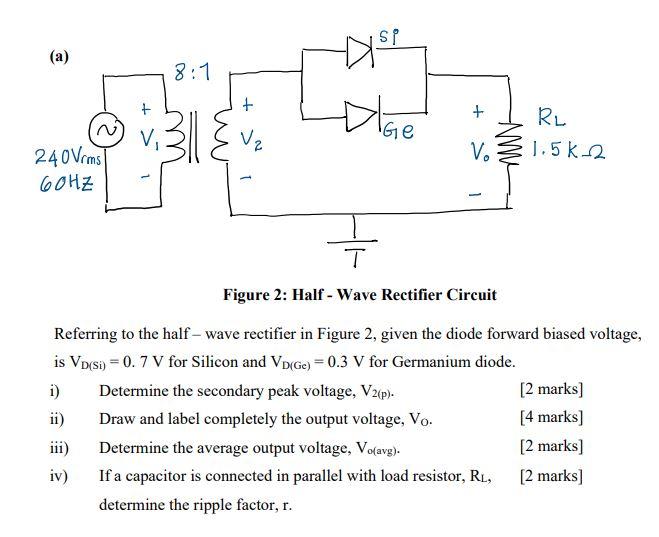 Solved SP (a) 8:1 + + + Else 31 Vz Ge RL 1.5k_2 V. 240Vrms | Chegg.com