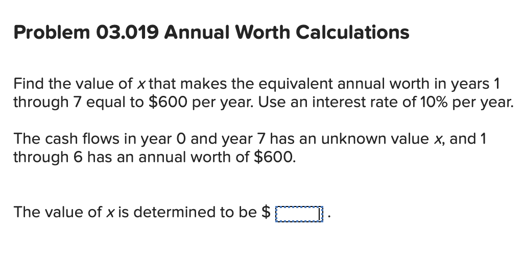 Solved Problem 03.019 Annual Worth Calculations Find the | Chegg.com