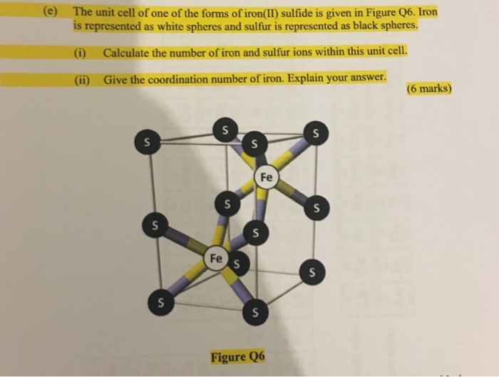 Solved (e) The unit cell of one of the forms of iron(II) | Chegg.com