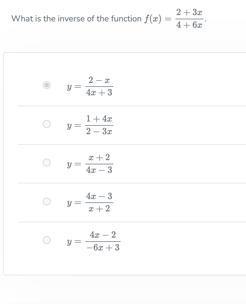 Solved What is the inverse of the function | Chegg.com