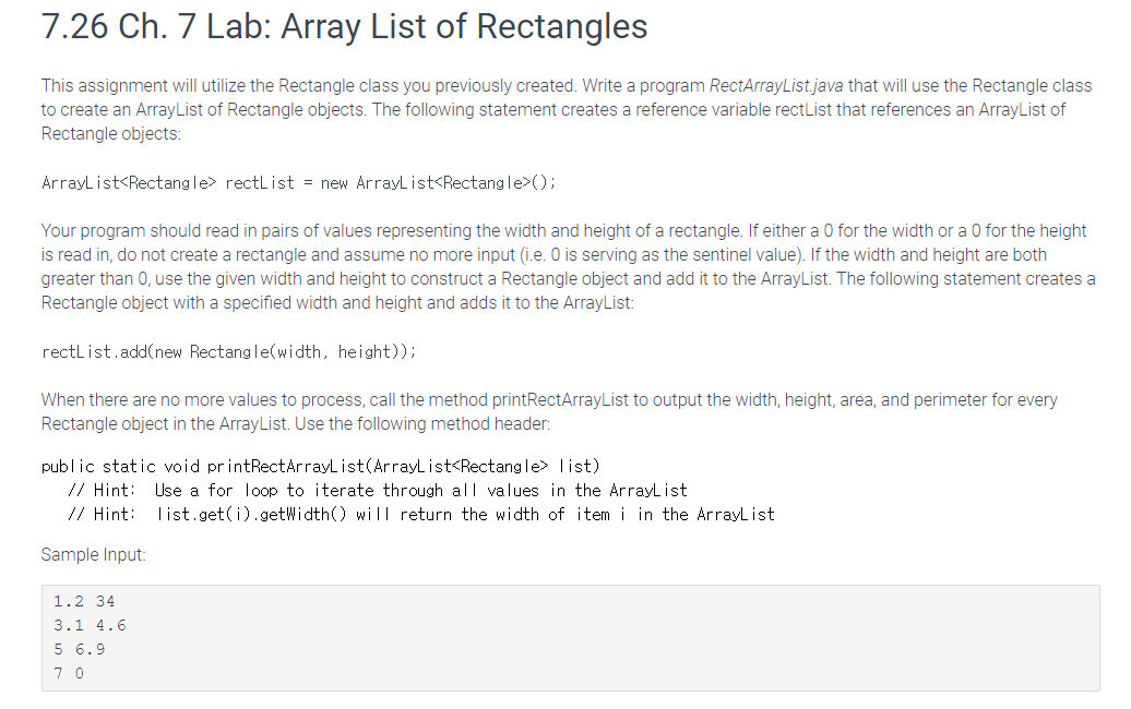 Solved 7.26 Ch. 7 Lab: Array List of Rectangles This | Chegg.com