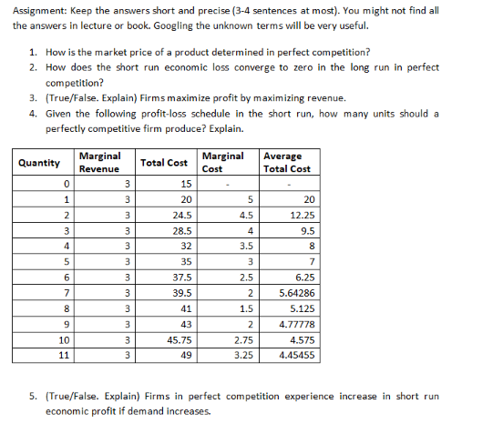 Solved Assignment: Keep the answers short and precise (3-4 | Chegg.com