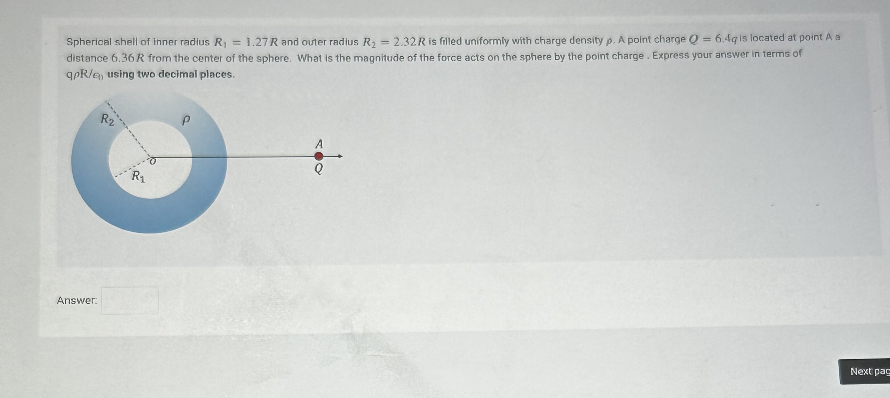 Solved Spherical shell of inner radius R1=1.27R and outer | Chegg.com